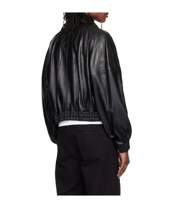 LU'U DAN Stand Collar Leather Bomber Jacket