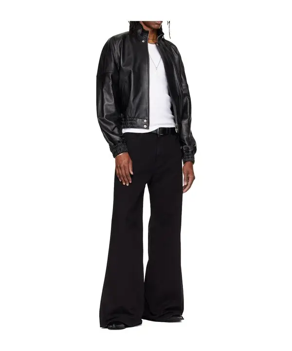 LU'U DAN Stand Collar Leather Bomber Jacket