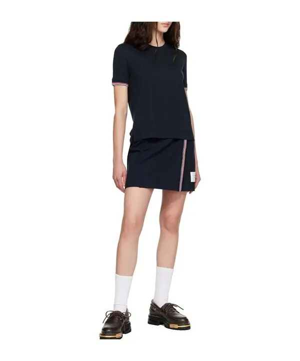 Thom Browne Rwb Striped Knitted T-shirt - Navy
