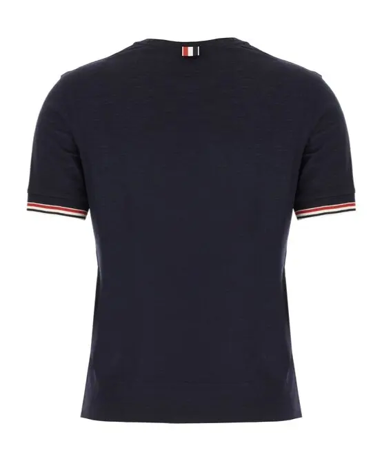 Thom Browne Rwb Striped Knitted T-shirt - Navy