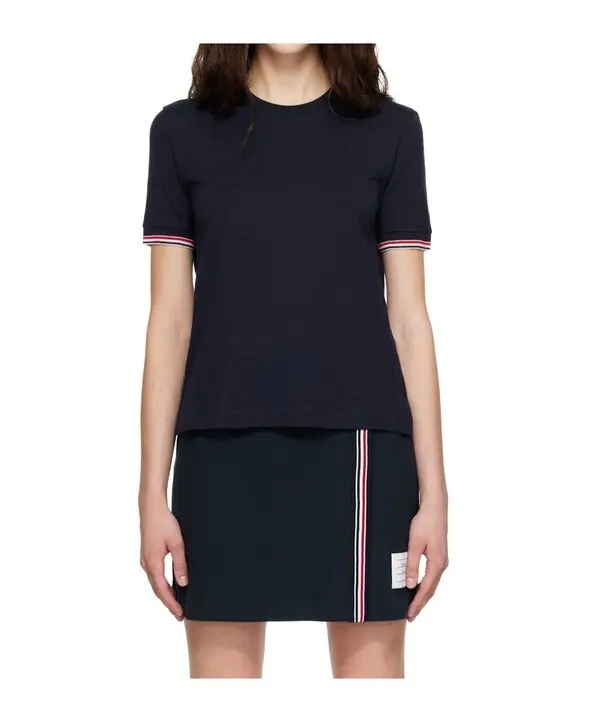 Thom Browne Rwb Striped Knitted T-shirt - Navy