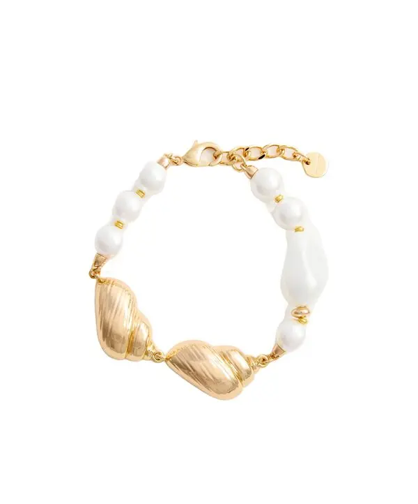 SELF-PORTRAIT Glass Pearl Shell-motif Bracelet - Yellow