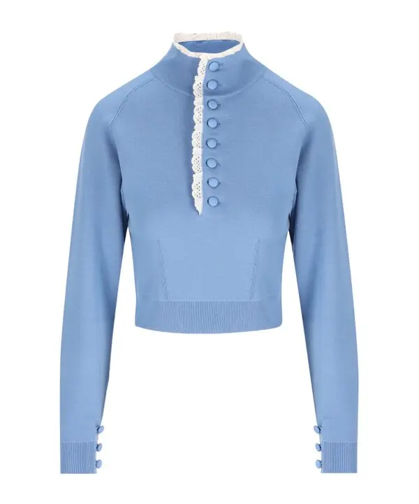 Chloé Lace Trimmed High Neck Sweater - Blue