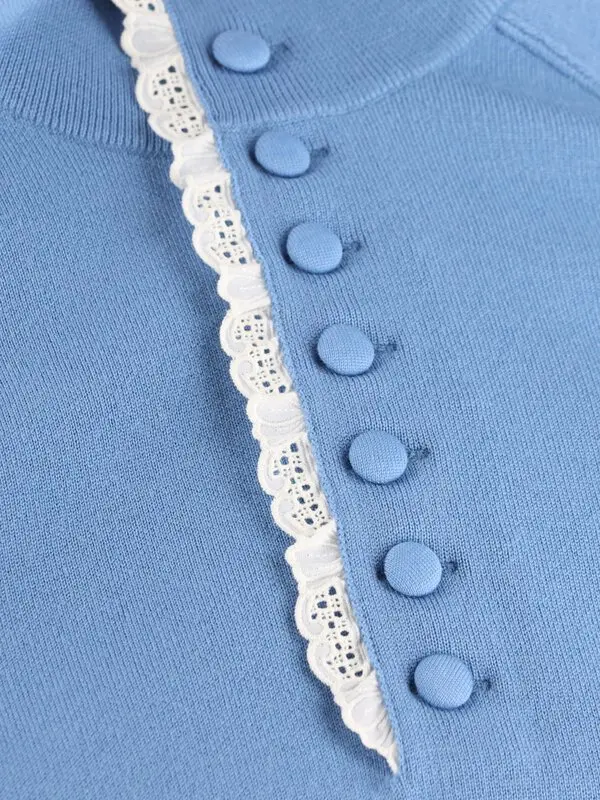 Chloé Lace Trimmed High Neck Sweater - Blue