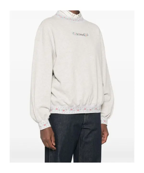 Chloé Floral Trim Knitted Sweater - White