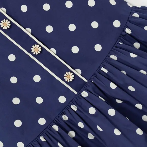 SELF-PORTRAIT Navy Polka Dot Cotton Printed Dress