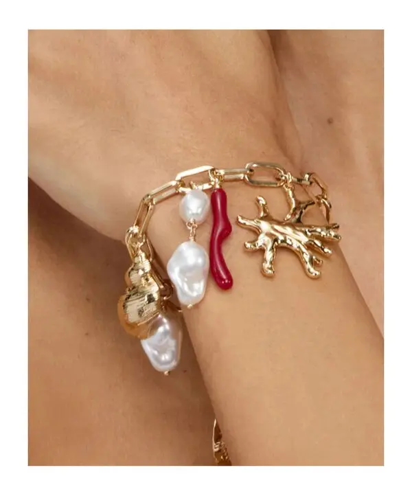 SELF-PORTRAIT Gold Coral Pearl Charm Bracelet
