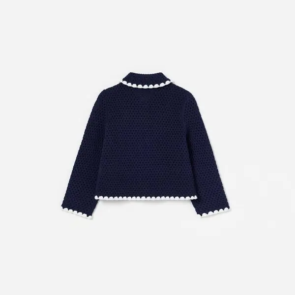 SELF-PORTRAIT Navy Crochet Knitted Cardigan
