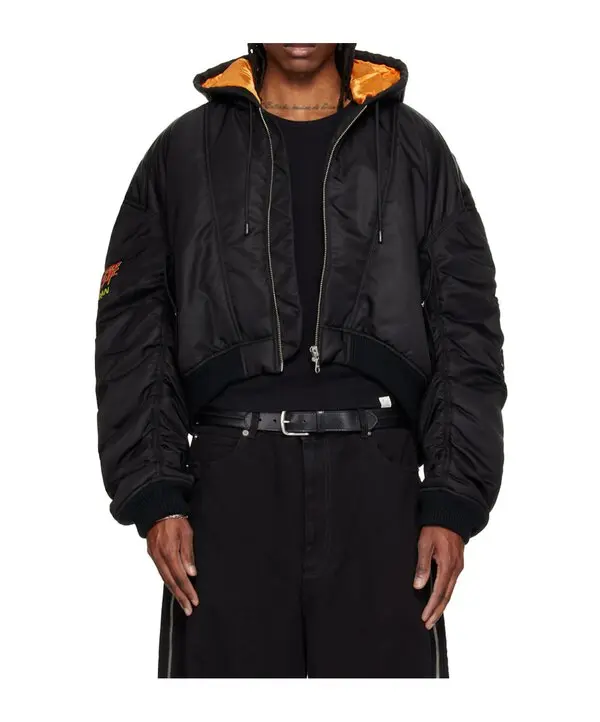 LU'U DAN Distorted Ma1 Hooded Bomber Jacket - Black