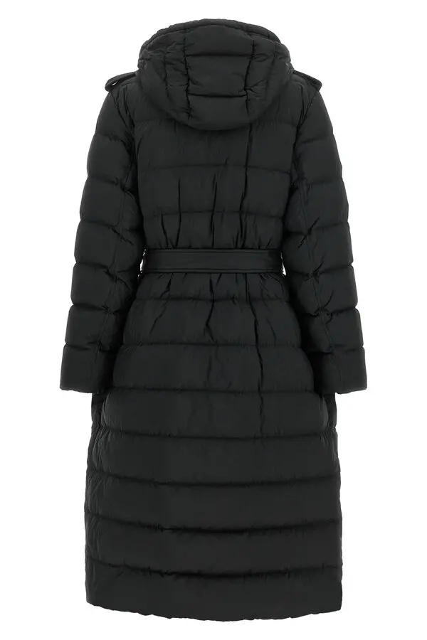 Burberry Double Breasted Belted Quilted Down Coat With Hood