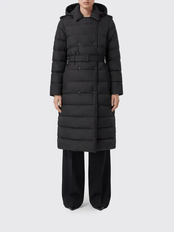 Burberry Double Breasted Belted Quilted Down Coat With Hood