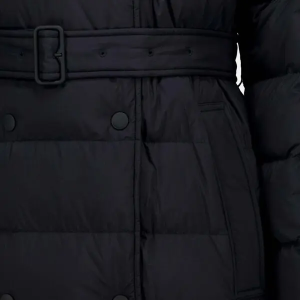 Burberry Double Breasted Belted Quilted Down Coat With Hood