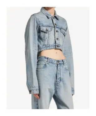 Balenciaga Cropped Curved Jacket In Bleach Light Bleu