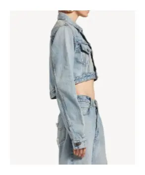 Balenciaga Cropped Curved Jacket In Bleach Light Bleu