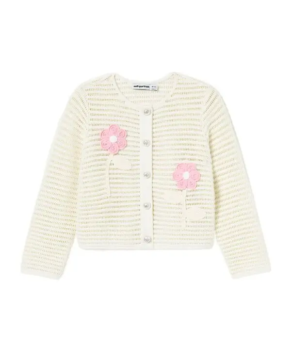 SELF-PORTRAIT Cream Flower Knitted Cardigan - White