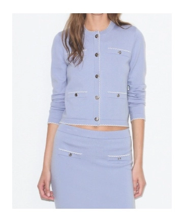 Tory Burch Kendra Scalloped Trim Cardigan - Light Blue/ivory