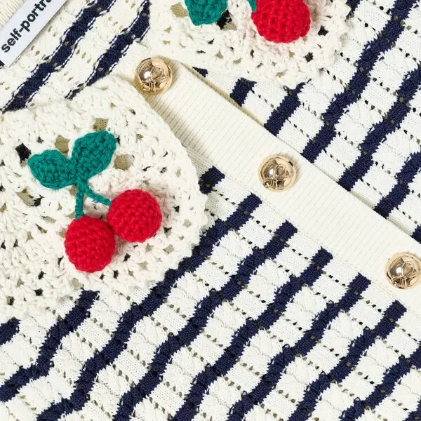 SELF-PORTRAIT Cream And Navy Striped Knitted Cardigan