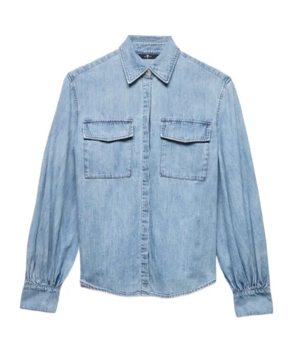 7 For All Mankind Long Sleeve Regular Shirt In Denim Loft - Blue