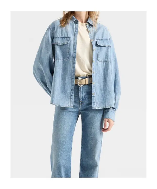 7 For All Mankind Long Sleeve Regular Shirt In Denim Loft