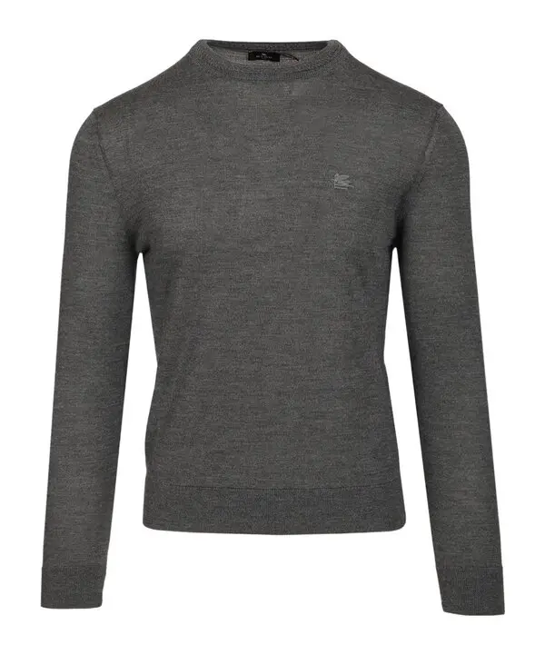 Etro Wool And Silk Sweater With Pegaso-embroidery - Grey