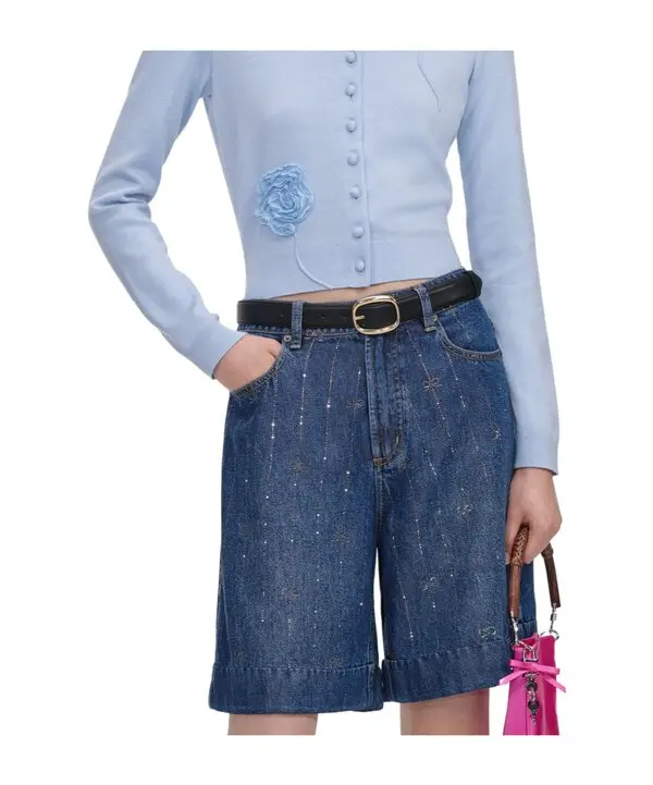 SELF-PORTRAIT Rhinestone Embellished Denim Shorts - No