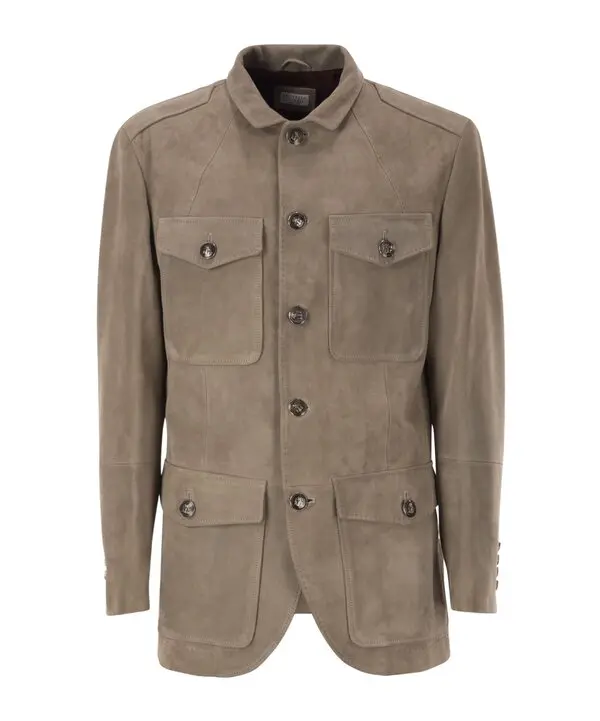 Brunello Cucinelli Suede Leather Safari Jacket With Patch Pockets