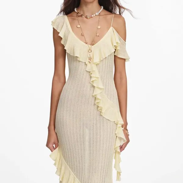 SELF-PORTRAIT Wool Ruffled Knit Maxi Skirt