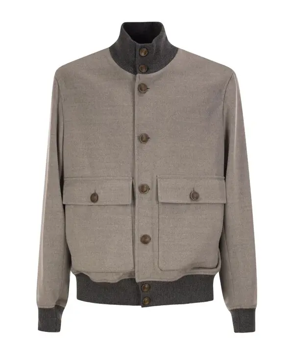 Brunello Cucinelli Virgin Wool Bomber Jacket With Cashmere Knit Details