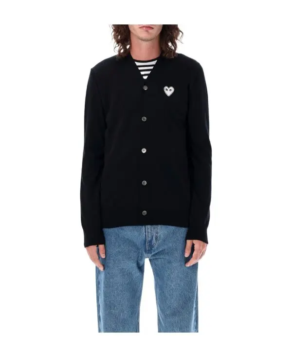 Play Comme Des Garcon V-neck Long-sleeved Sweater - Black