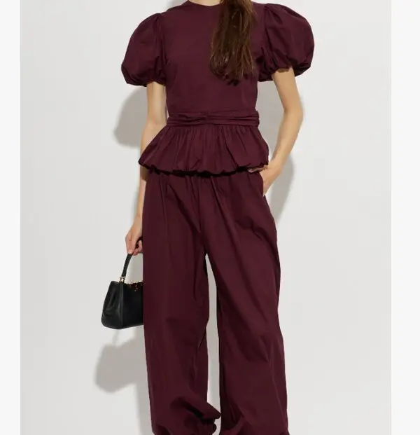 ROTATE BY BIRGER CHRISTENSEN Puff Sleeve Peplum Top - Black