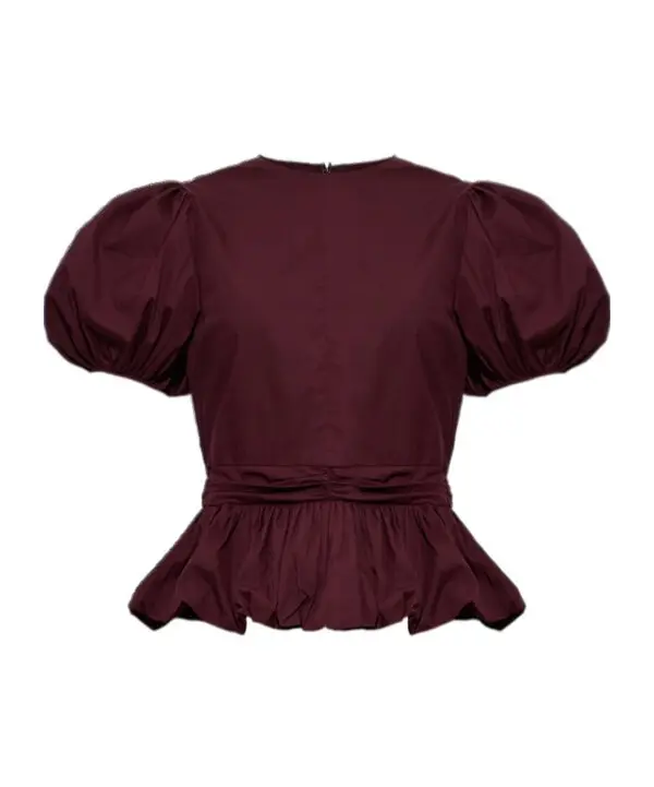 ROTATE BY BIRGER CHRISTENSEN Puff Sleeve Top Bordeaux - Brown