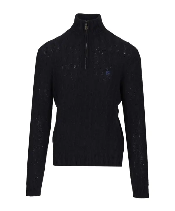 Etro Roma Knitted Quarter Zip Cashmere Jumper - Blue