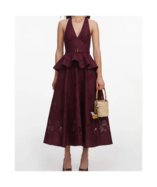 SELF-PORTRAIT Floral-embroidered Midi Dress