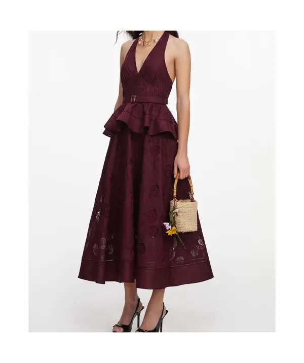 SELF-PORTRAIT Floral-embroidered Midi Dress
