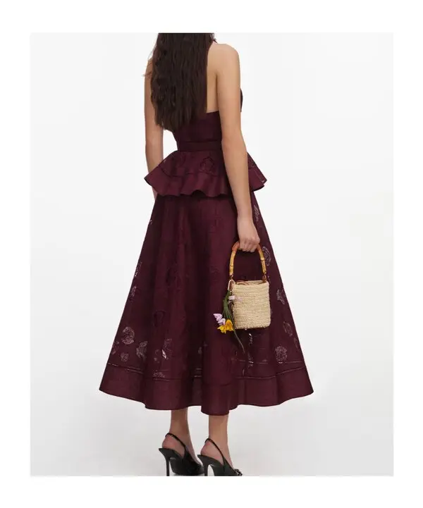 SELF-PORTRAIT Floral-embroidered Midi Dress