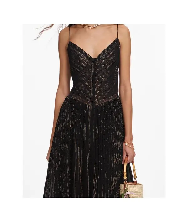 SELF-PORTRAIT Lurex Stripe Pleated Maxi Dress