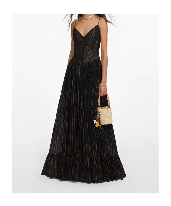 SELF-PORTRAIT Pleated Maxi Dress With Lace Trim