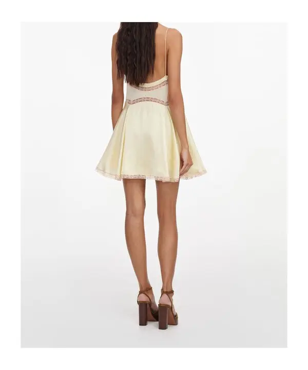 SELF-PORTRAIT Yellow Satin Lace Mini Dress