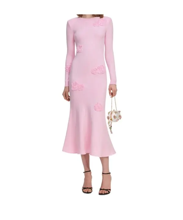 SELF-PORTRAIT Flower Knit Midi Dress - Pink