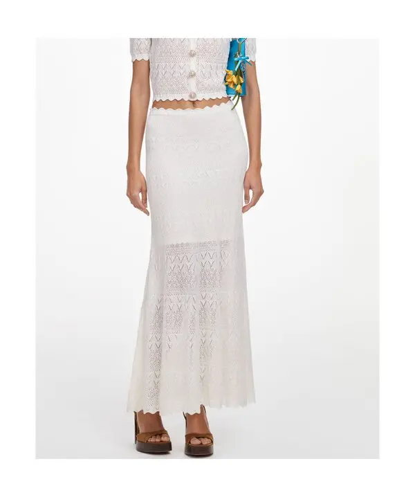 SELF-PORTRAIT Wool Openwork Knit Midi Skirt
