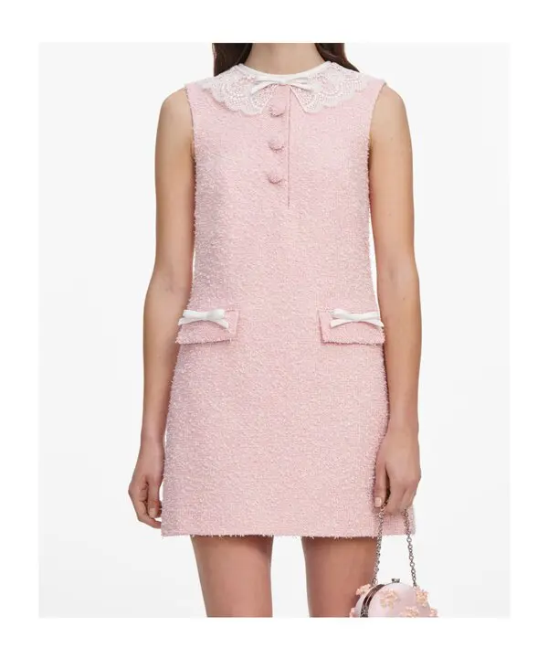 SELF-PORTRAIT Boucle Lace Collar Mini Dress - Pink