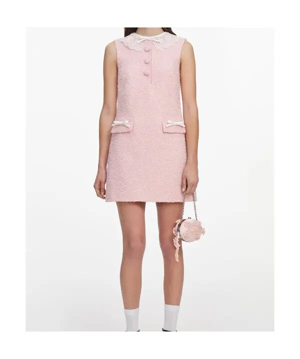 SELF-PORTRAIT Boucle Lace Collar Mini Dress - Pink