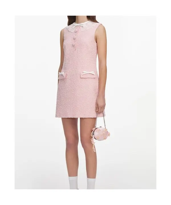 SELF-PORTRAIT Boucle Lace Collar Mini Dress - Pink