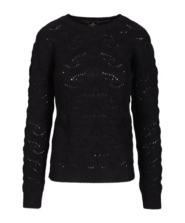 Etro Open Work Crewneck Wool Sweater - Blue
