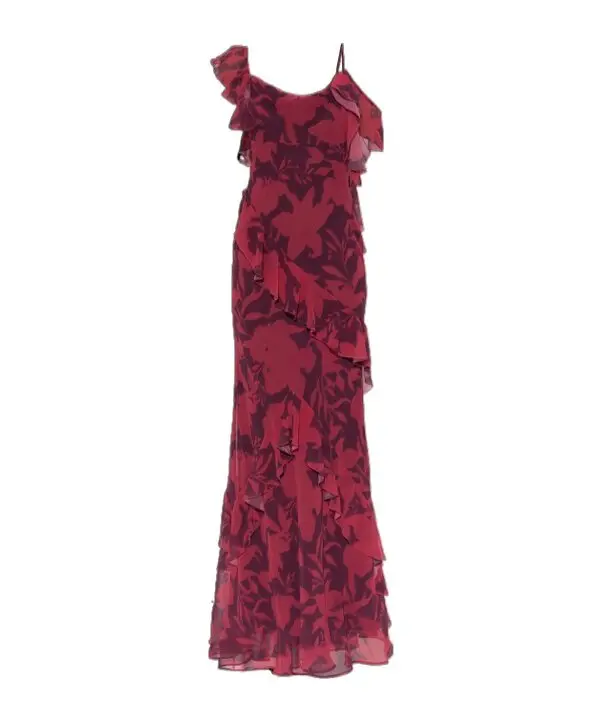 SELF-PORTRAIT Floral Ruffle Maxi Dress - Red