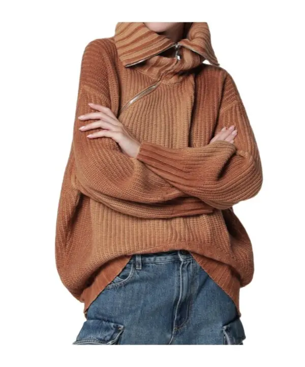 Attico Sweater With Asymmetric Zip - Brown