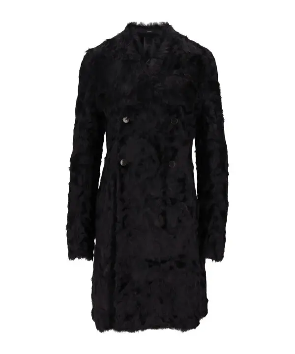 SAPIO Long-sleeved Fur Coat - Black