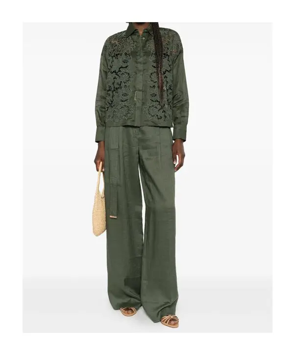 Max Mara Cali Embroidered Long-sleeve Shirt - Green