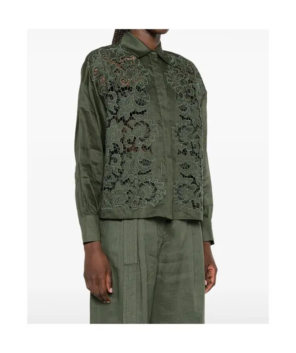 Max Mara Cali Embroidered Long-sleeve Shirt - Green