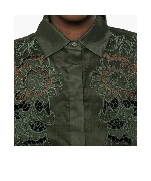 Max Mara Cali Embroidered Long-sleeve Shirt - Green
